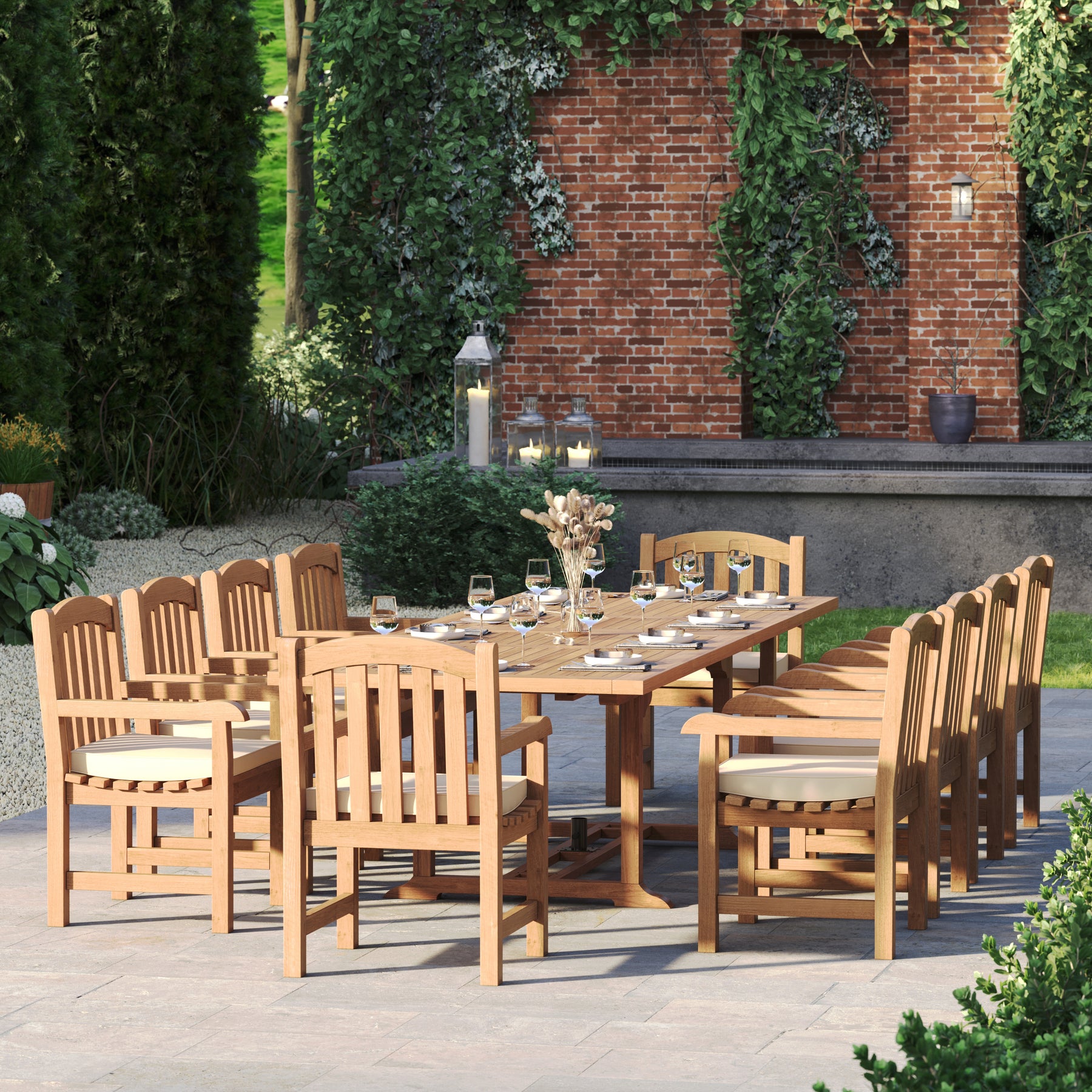 Teak Garden Furniture Set 200-300cm Rectangle Extending Table with x10