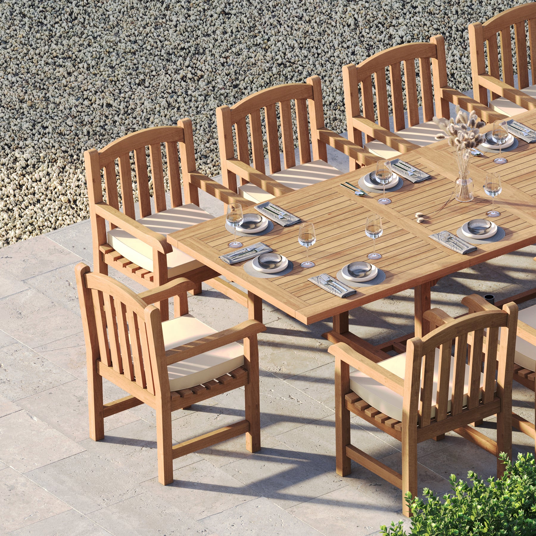 Teak Garden Furniture Set 200-300cm Rectangle Extending Table with x10