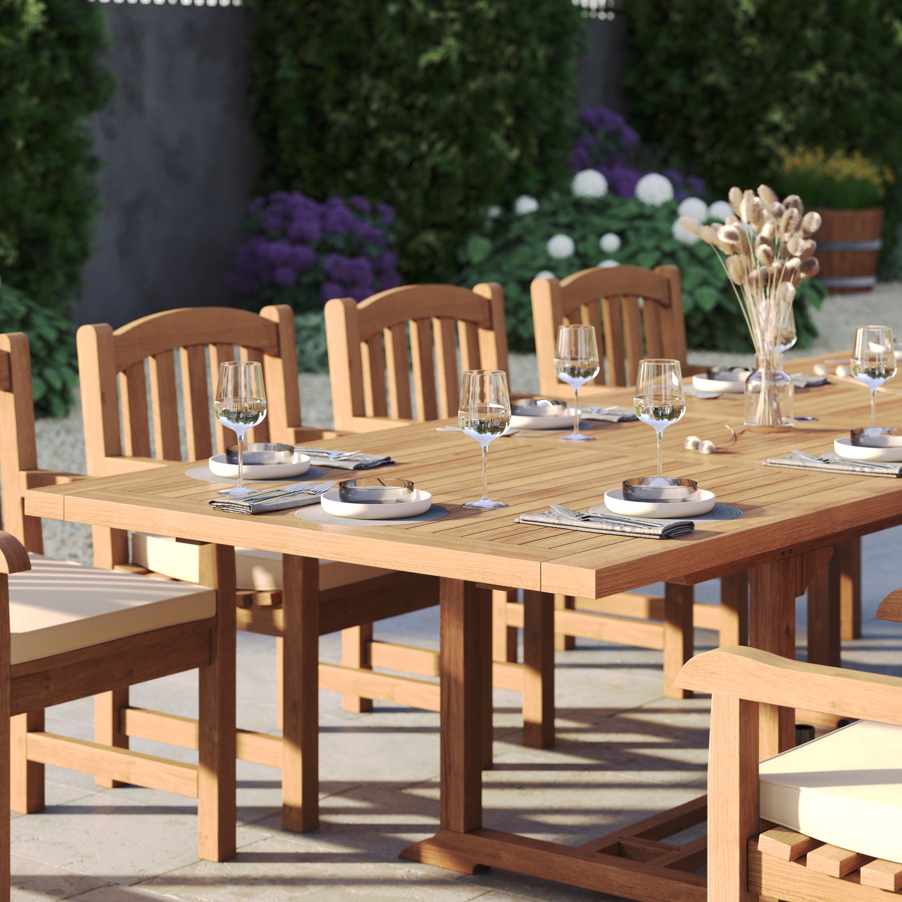 Teak Garden Furniture Set 200-300cm Rectangle Extending Table with x10