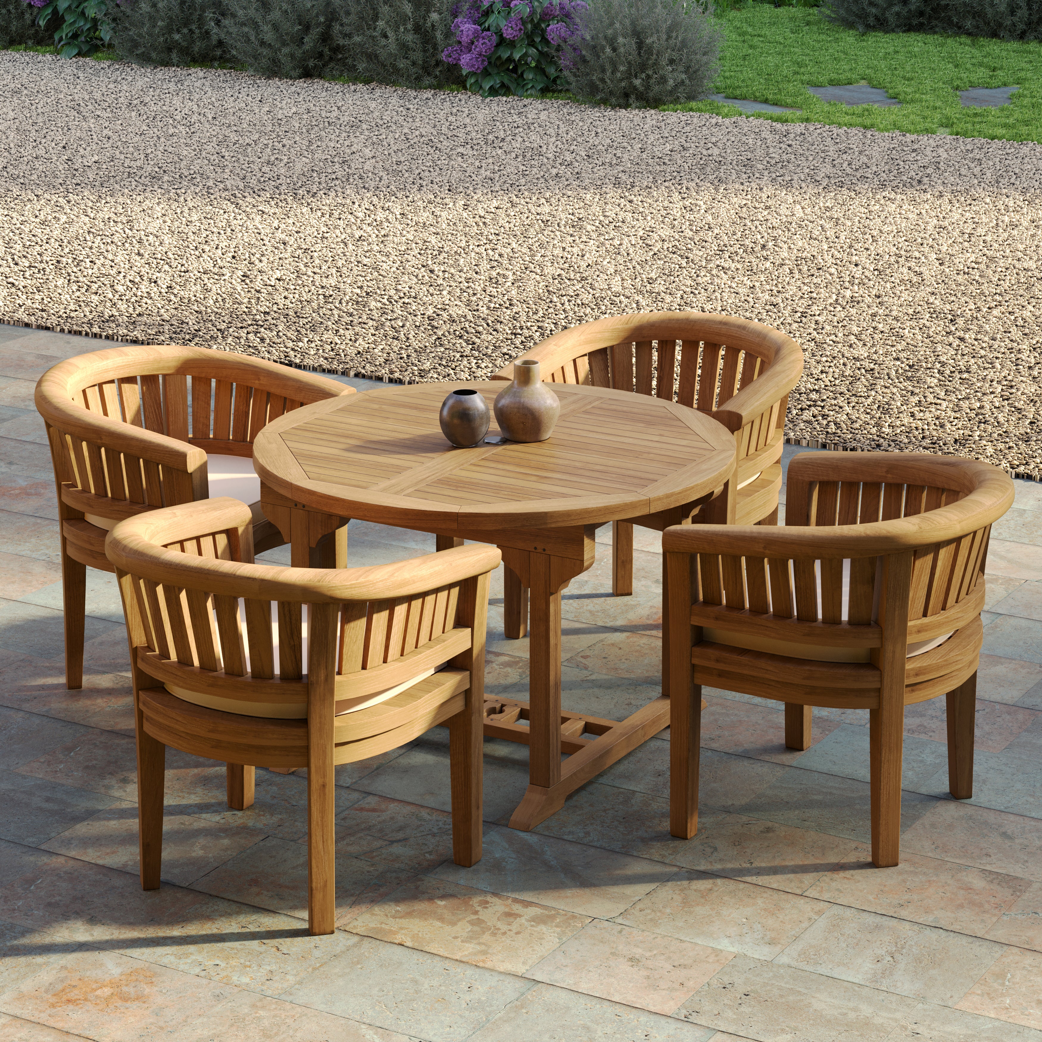 Extendable 120-170cm Round-to-Oval Teak Table Set with 4 Chairs | Royal ...
