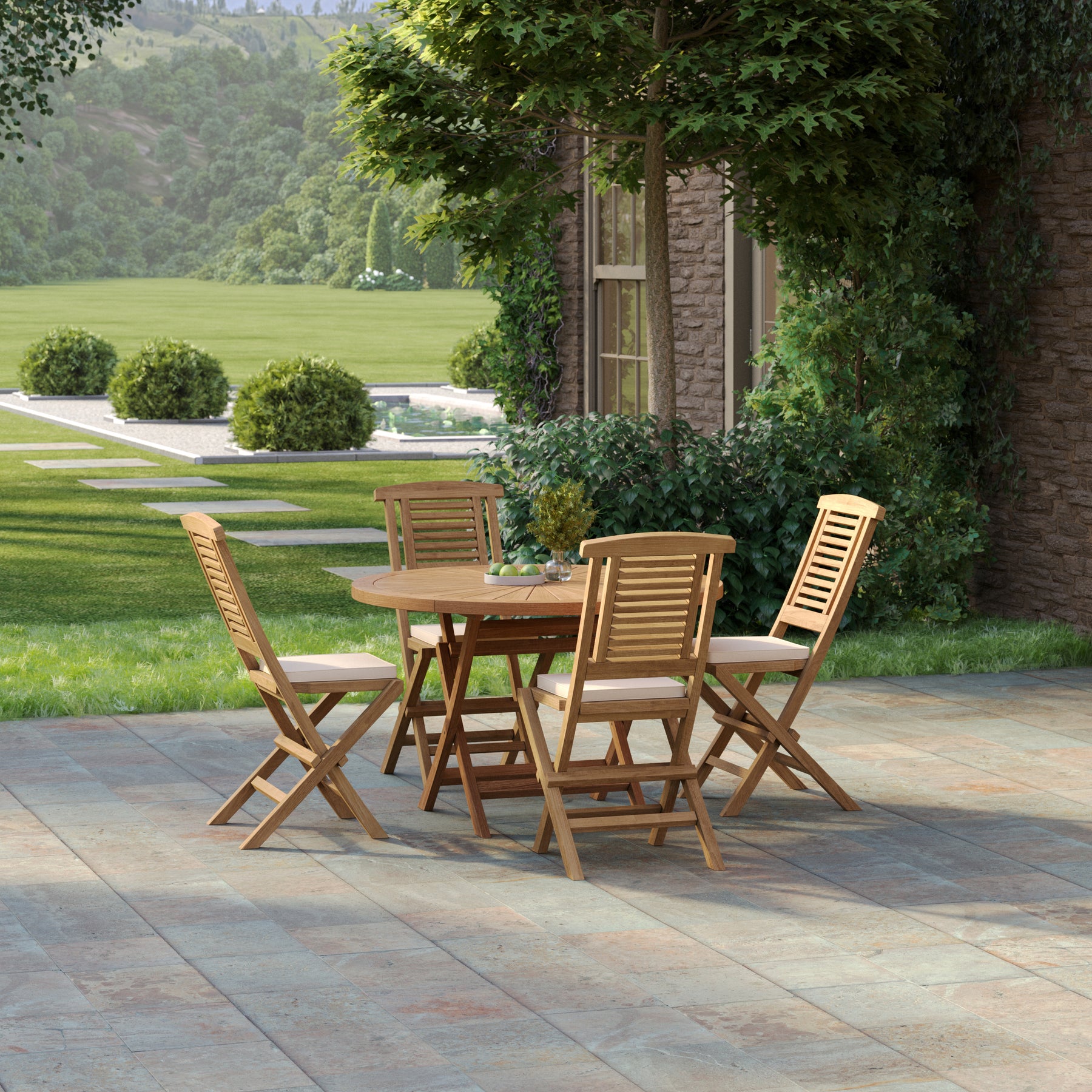 120cm Teak Folding Sunshine Table Set with 4 Chairs | Royal Finesse