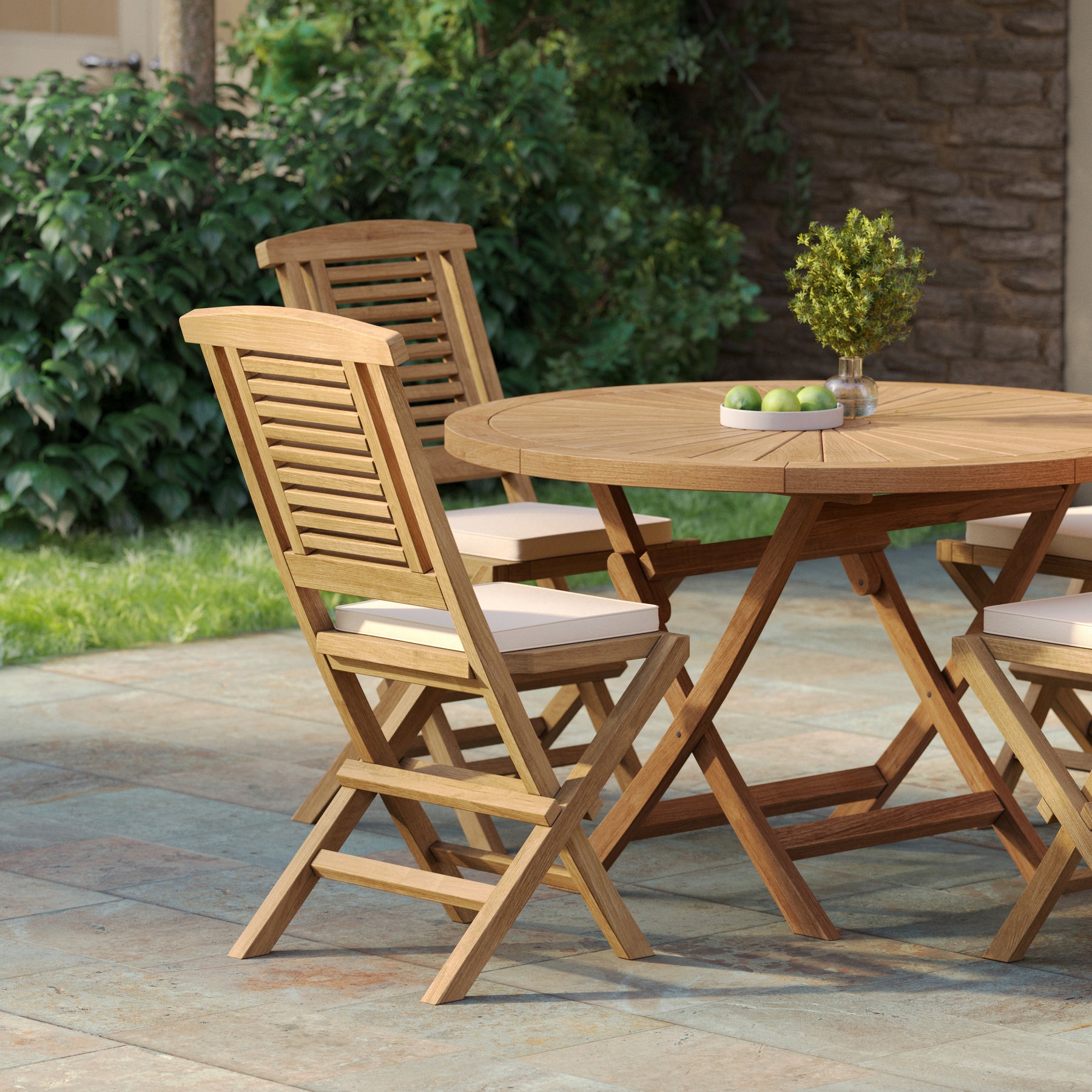 120cm Teak Folding Sunshine Table Set with 4 Chairs | Royal Finesse