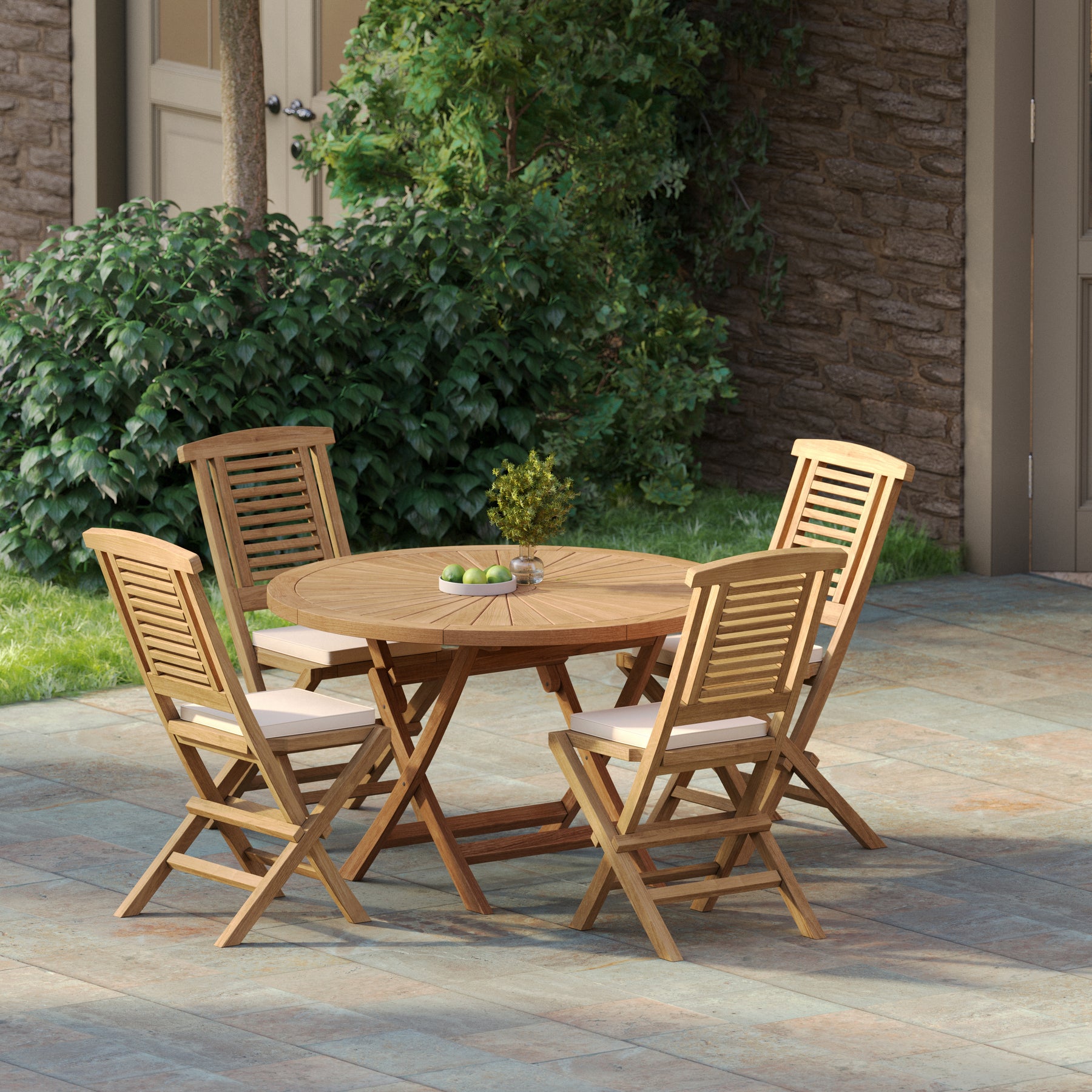 120cm Teak Folding Sunshine Table Set with 4 Chairs | Royal Finesse
