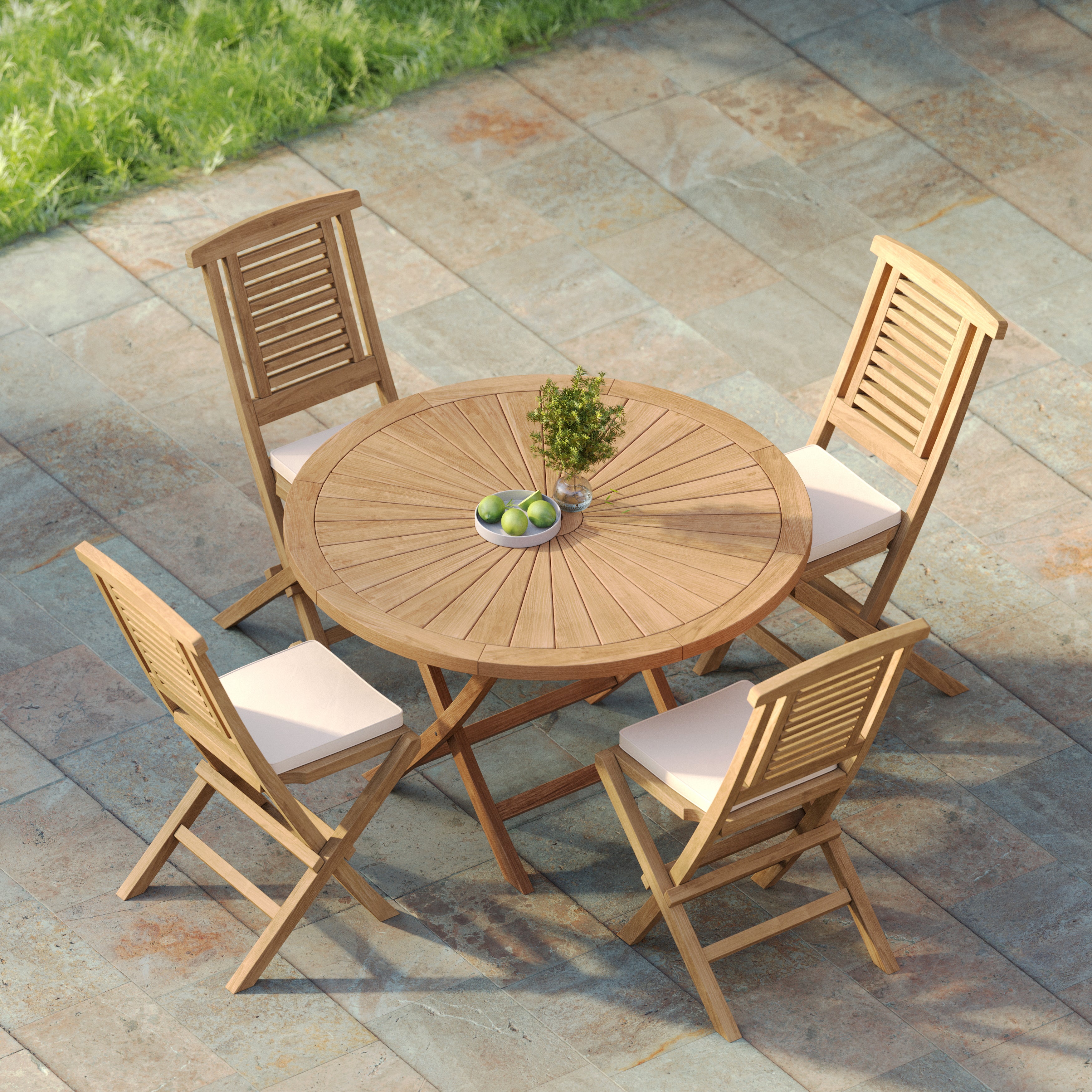 120cm Teak Folding Sunshine Table Set with 4 Chairs | Royal Finesse