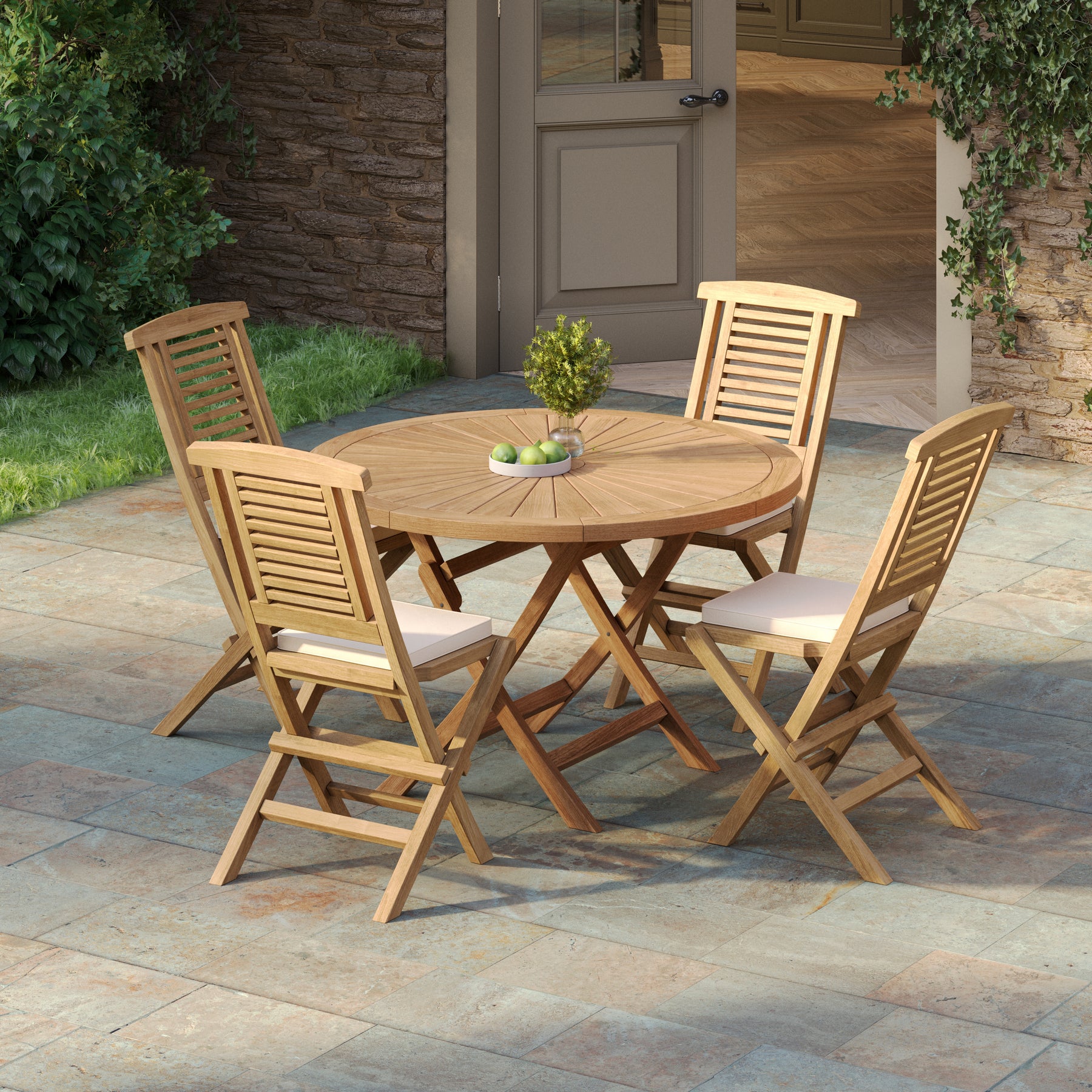 120cm Teak Folding Sunshine Table Set with 4 Chairs | Royal Finesse