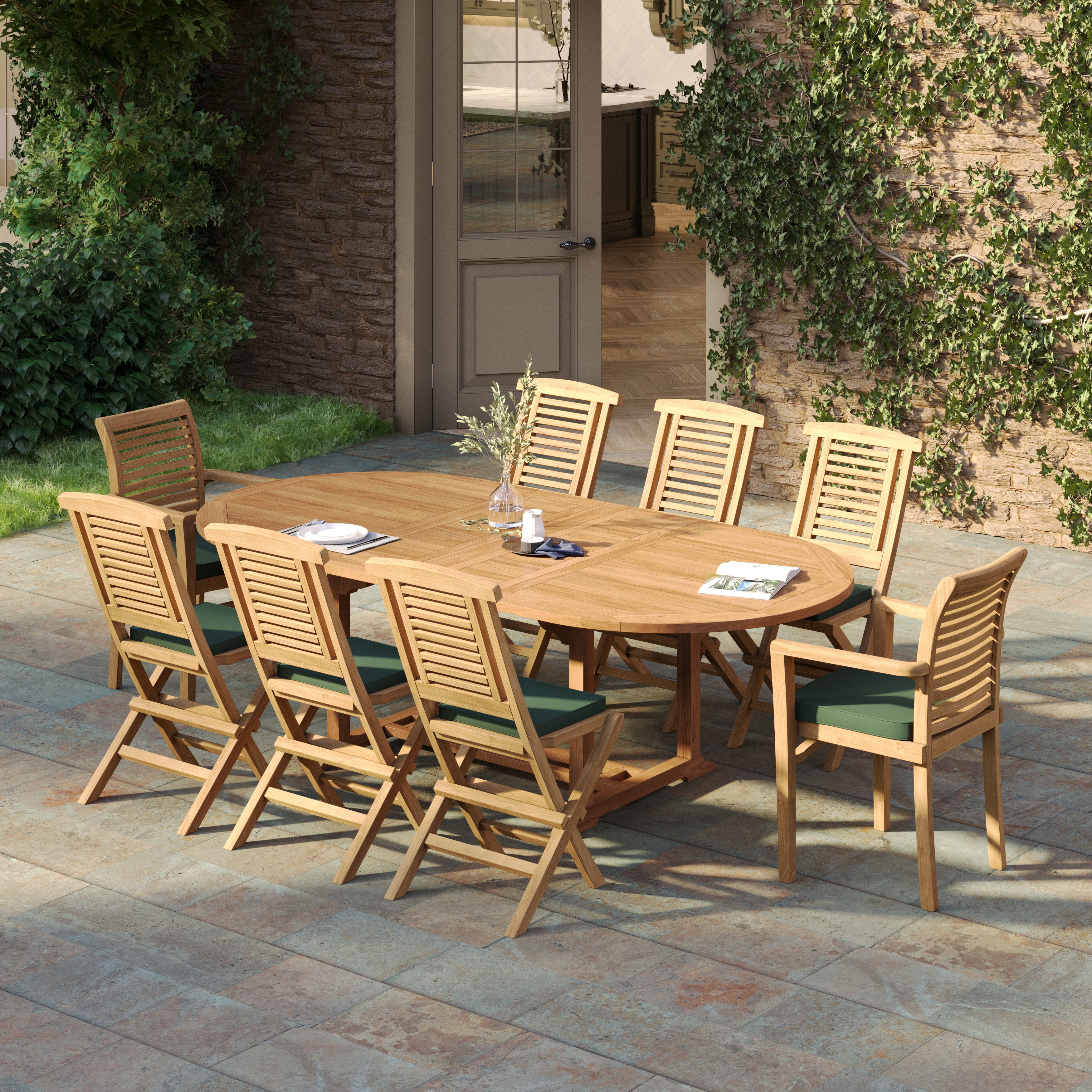 Transformable 180-240cm Teak Dining Set with 6+2 Dynamic Chairs | Royal ...