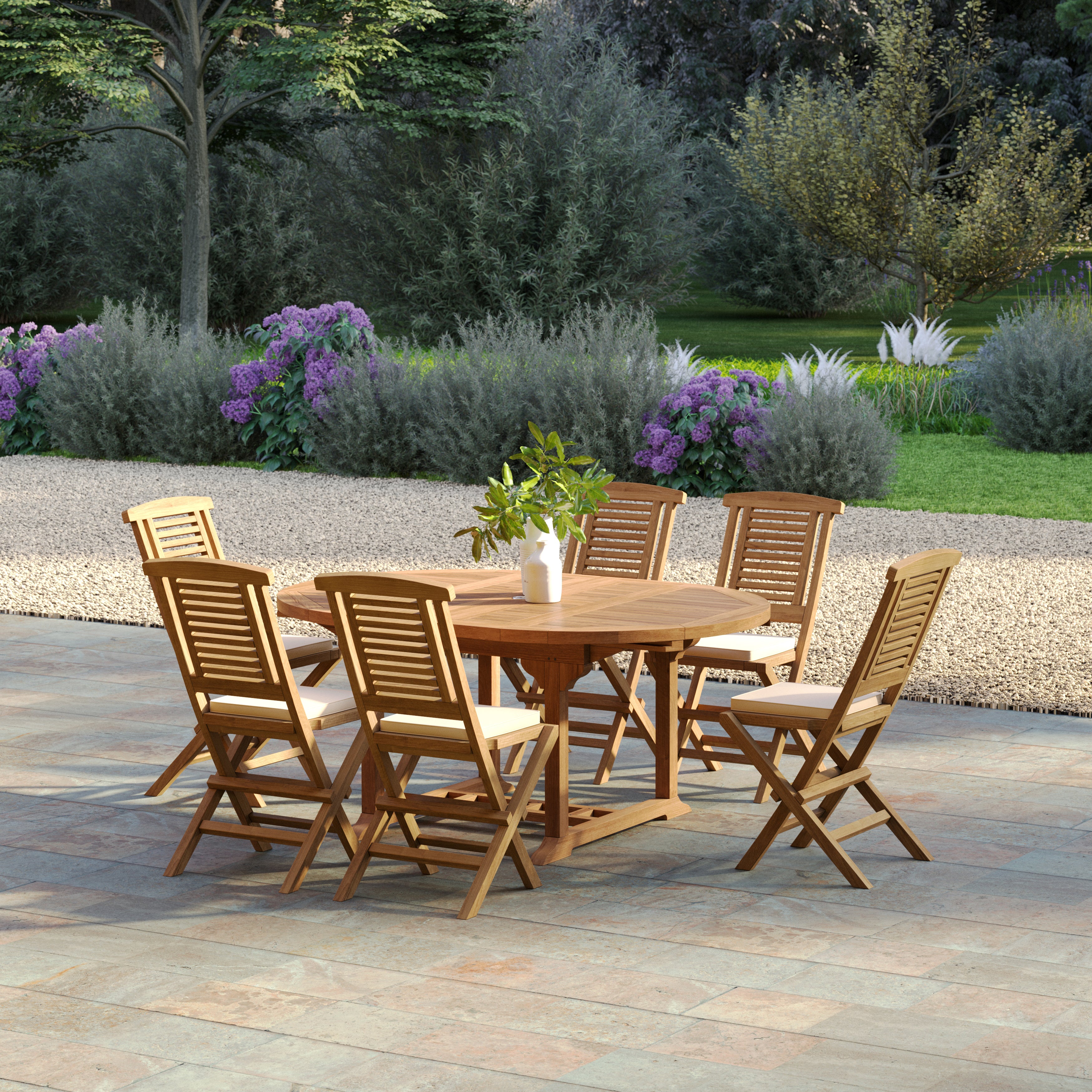 Luxury 120-170cm Teak Garden Dining Set with 6 Chairs | Royal Finesse