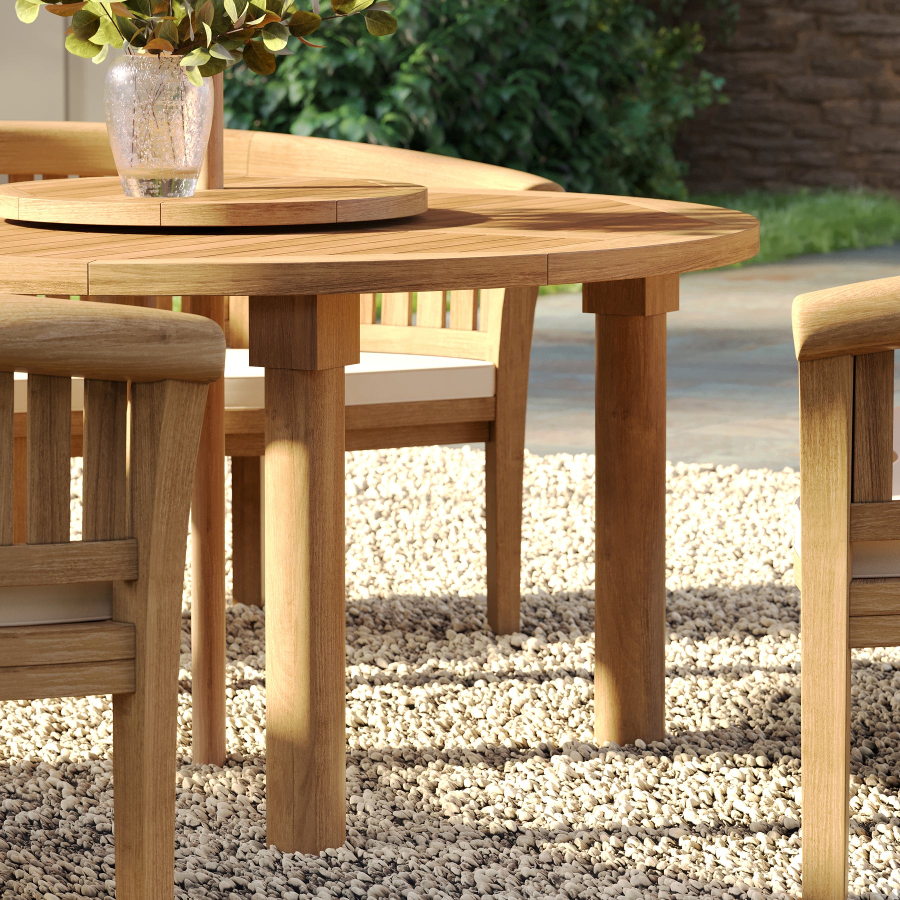 150cm Round Teak Garden Table Set with 3 San Francisco Benches | Royal ...