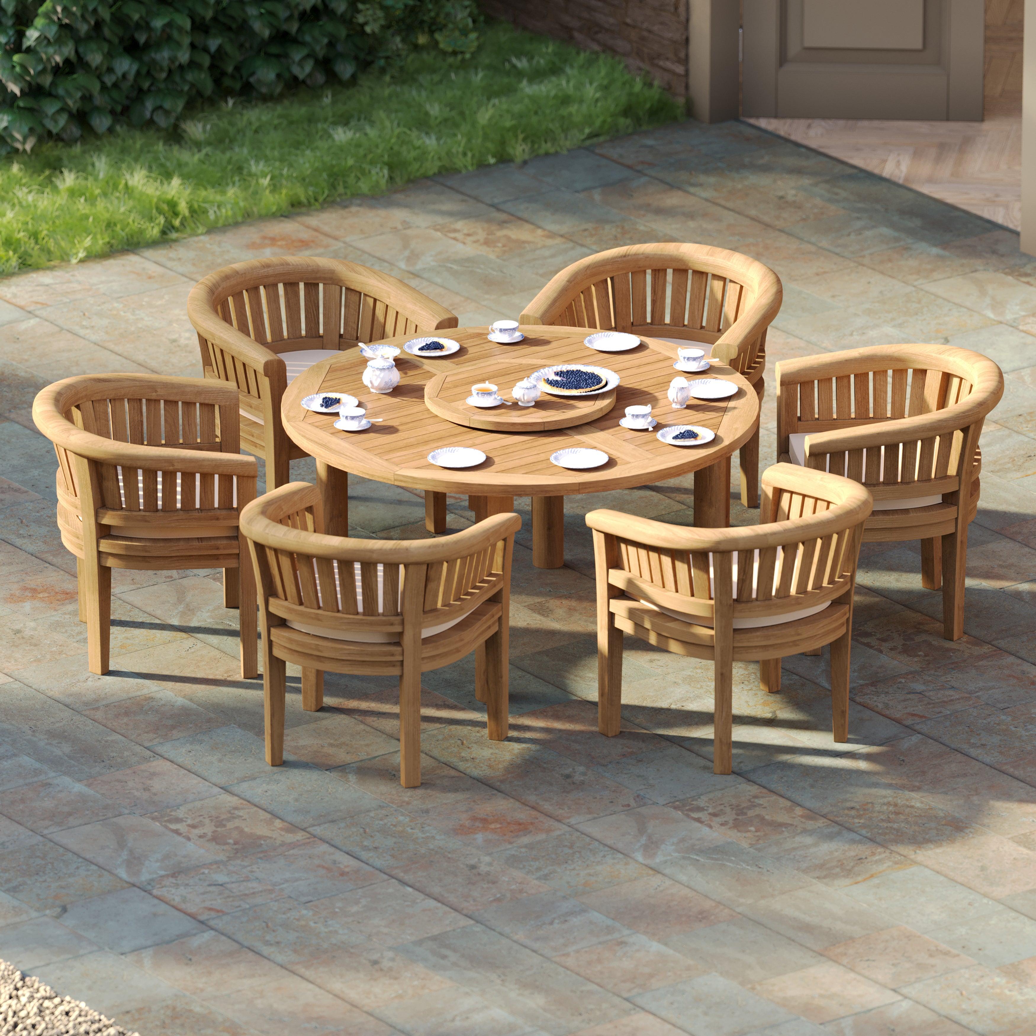 150cm Teak Maximus Dining Set with 6 San Francisco Chairs | Royal Finesse