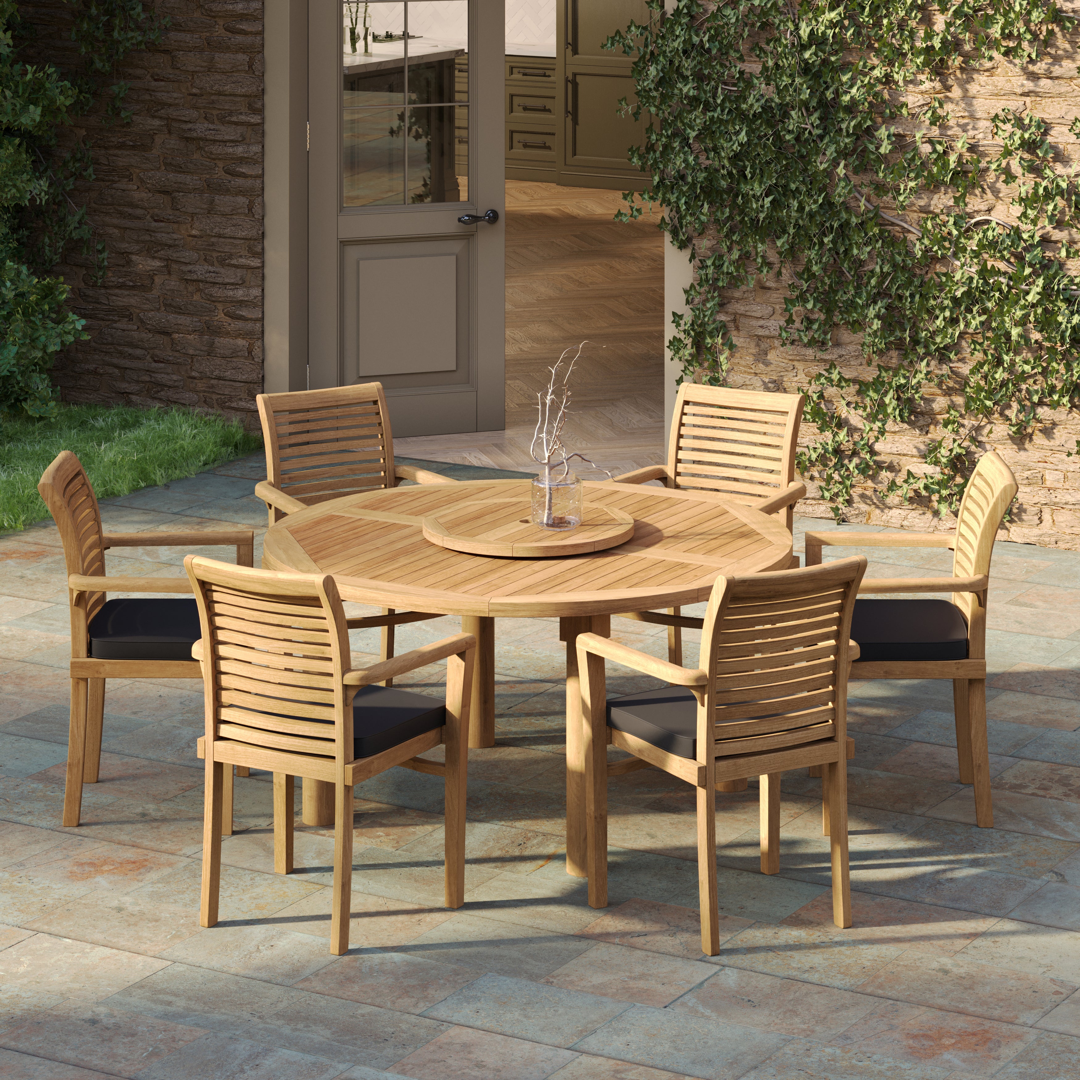 Teak 150 Maximus Set with 6 Oxford Sta 150cm Teak Maximus Dining Set ...