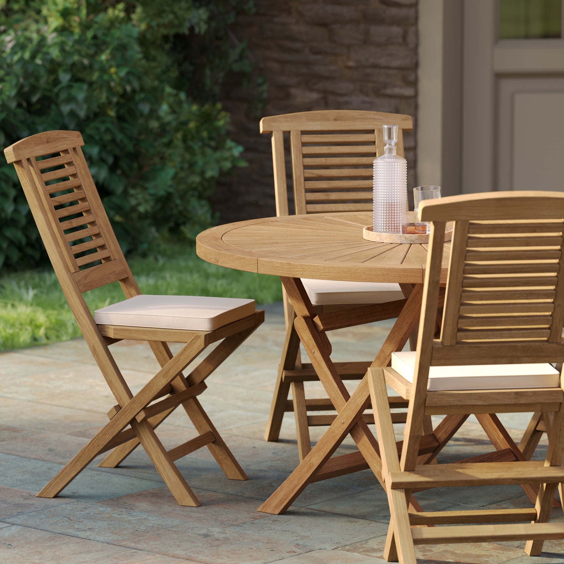 120cm Teak Sunshine Folding Table Set 6 Chairs | Royal Finesse