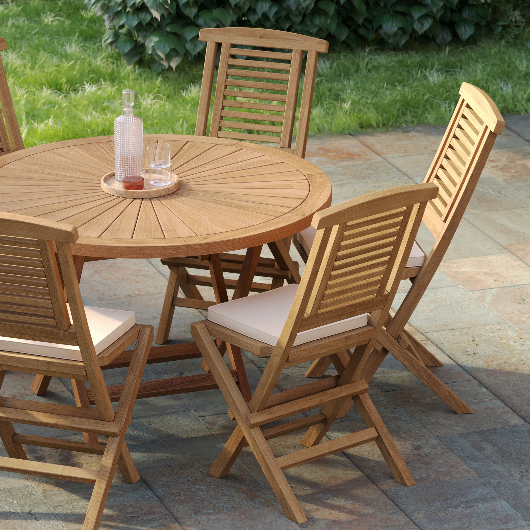 120cm Teak Sunshine Folding Table Set 6 Chairs | Royal Finesse