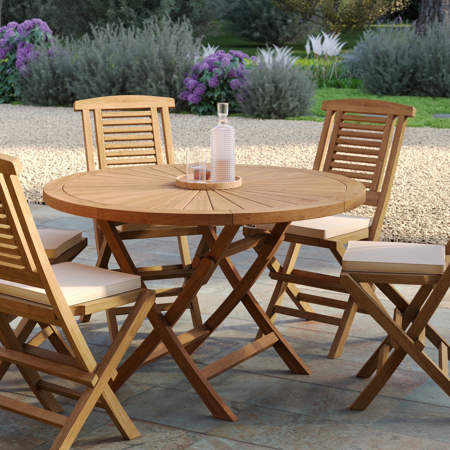 120cm Teak Sunshine Folding Table Set 6 Chairs | Royal Finesse