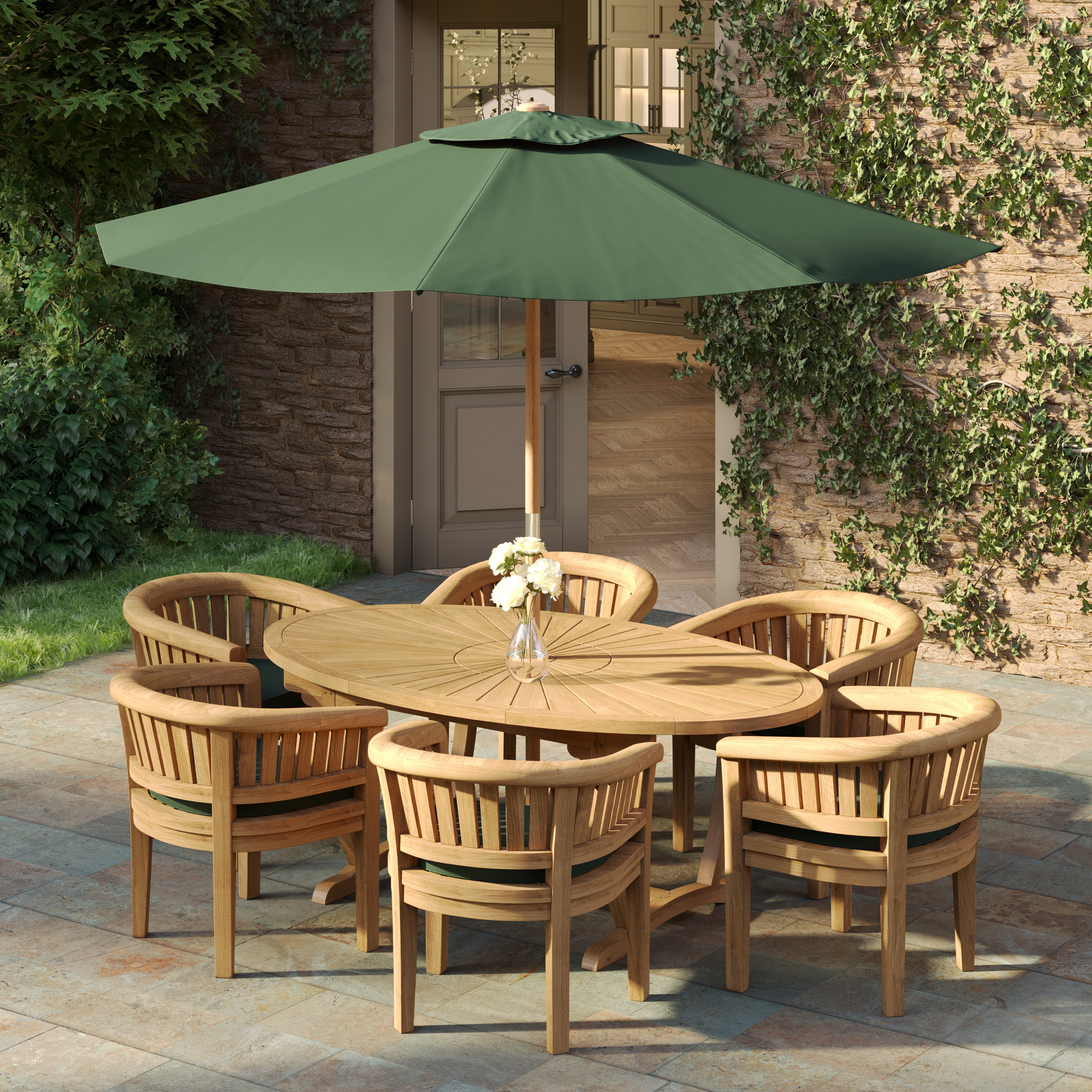 2m Sunshine Teak Table Set with 6 San Francisco Chairs | Royal Finesse