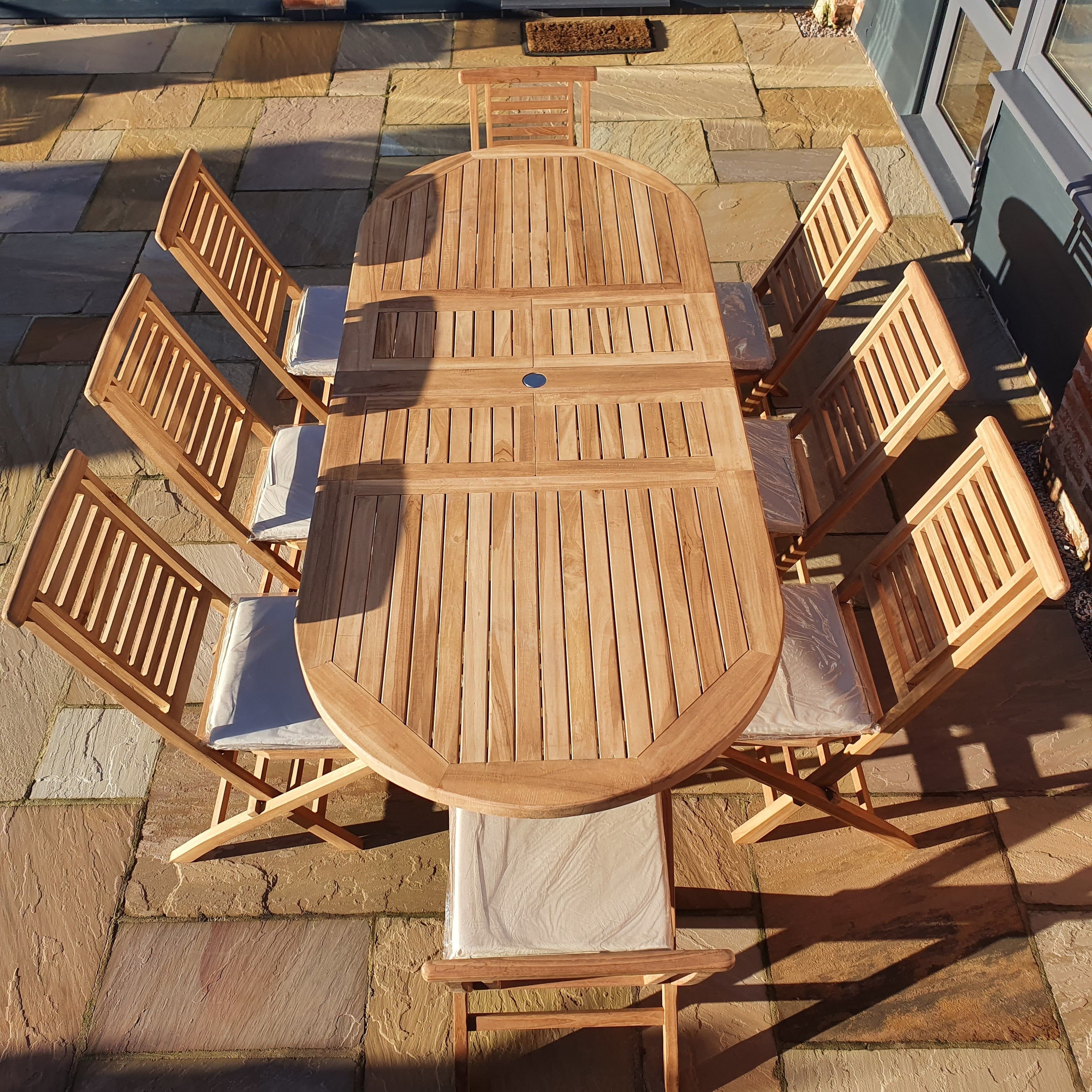 180-240cm Oval Teak Table Set with 8 Folding Chairs | Royal Finesse