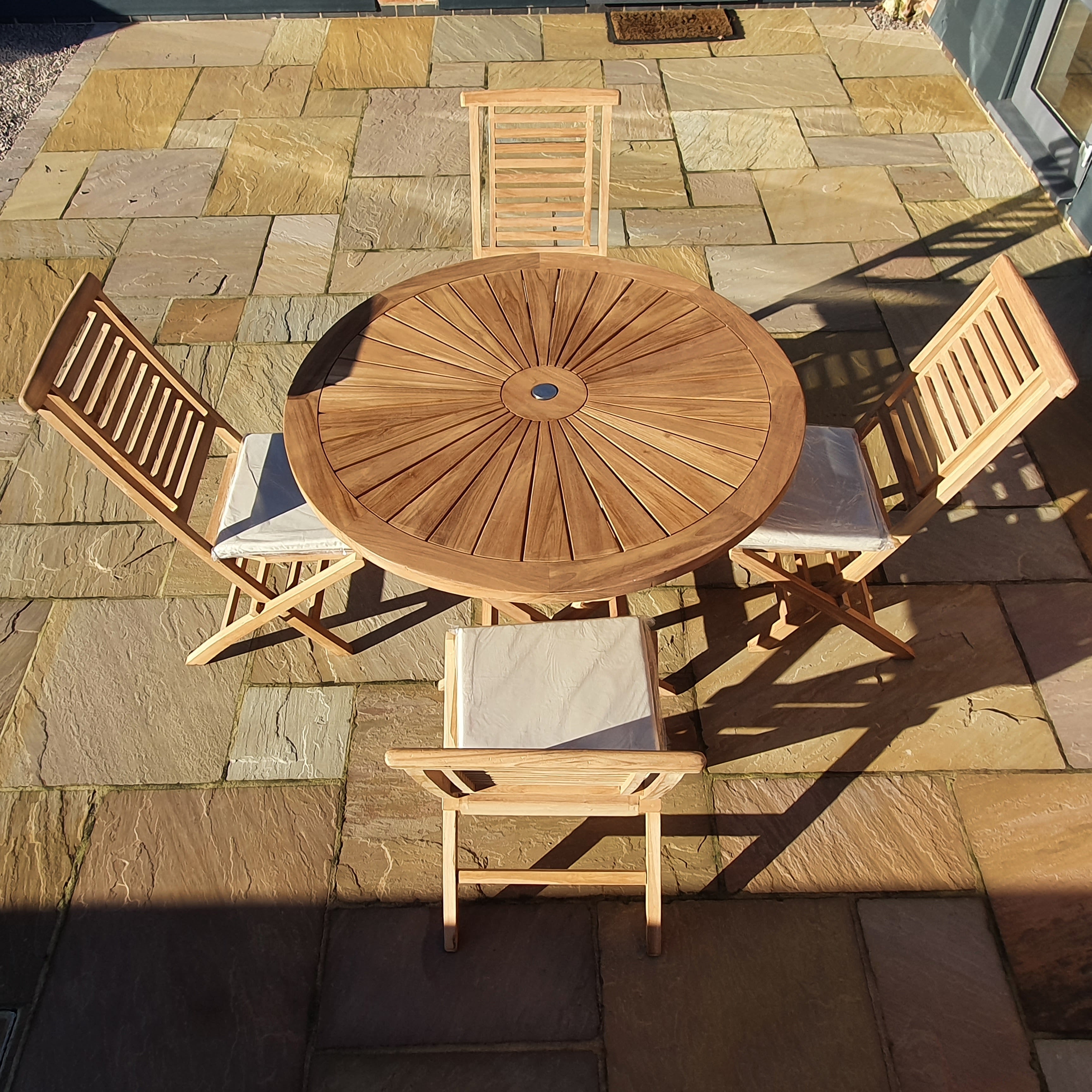 120cm Teak Folding Sunshine Table Set with 4 Chairs | Royal Finesse